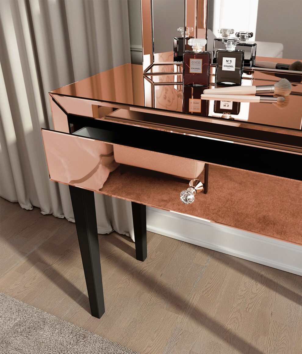 Laguna X Paloma Rose Gold Tri-Fold Mirror And Dressing Table Set
