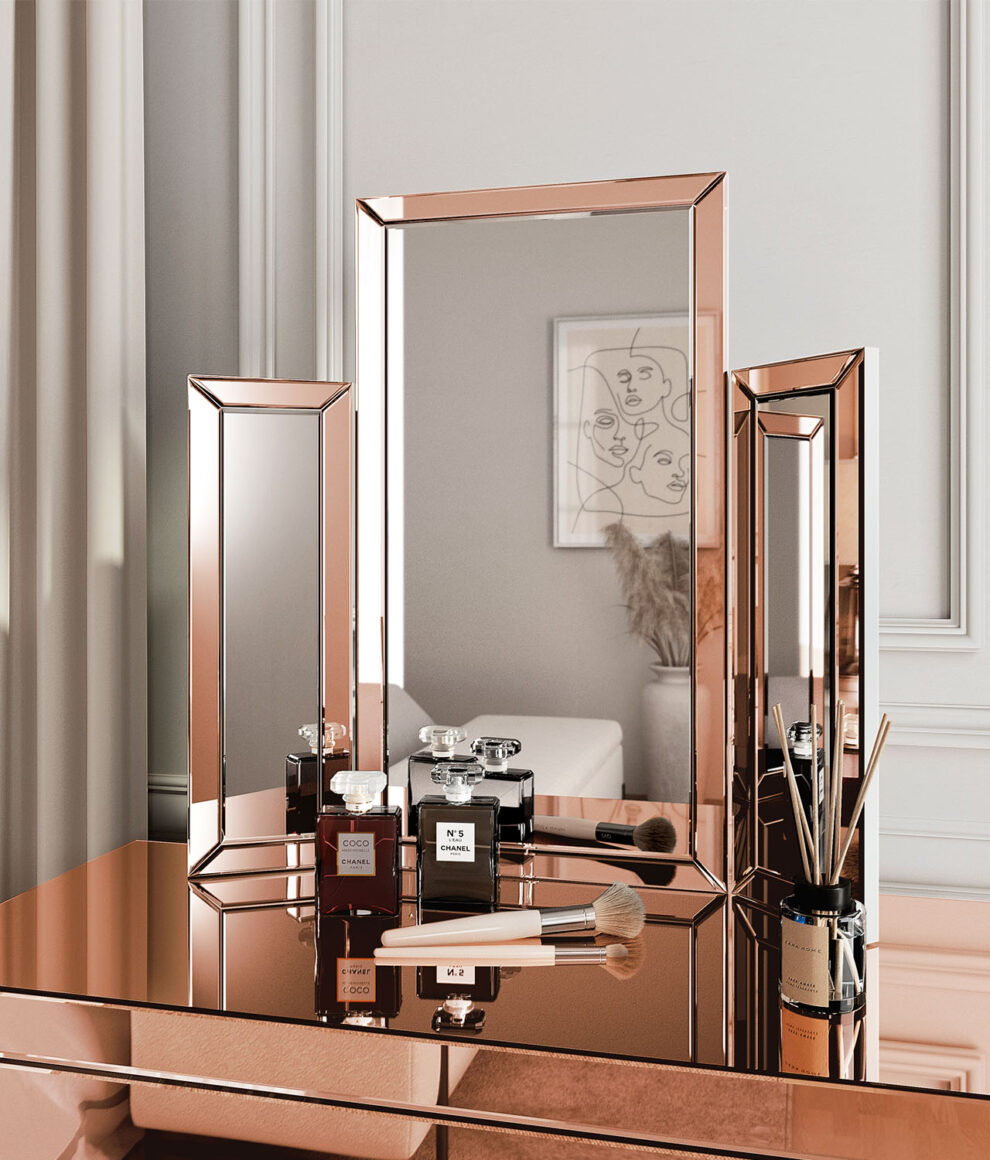 Laguna X Paloma Rose Gold Tri-Fold Mirror And Dressing Table Set
