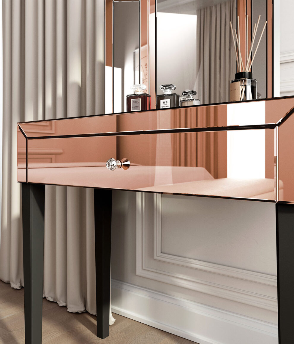 Laguna X Paloma Rose Gold Tri-Fold Mirror And Dressing Table Set