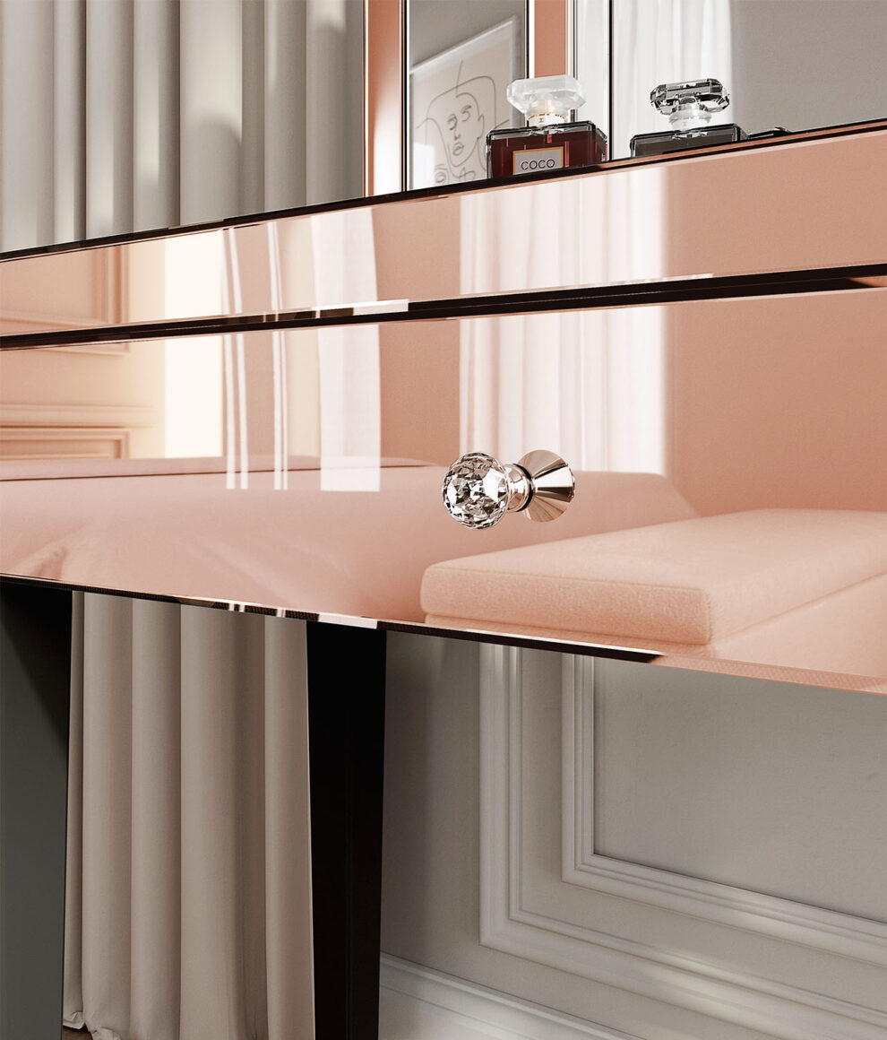 Laguna X Paloma Rose Gold Tri-Fold Mirror And Dressing Table Set