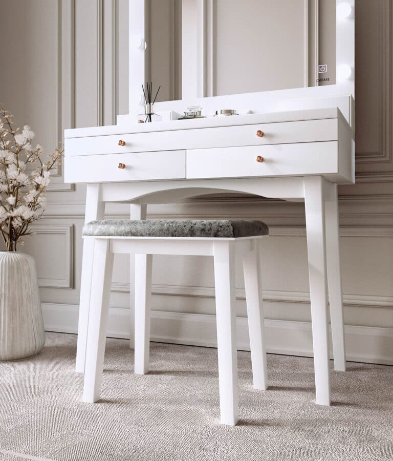 Taylor White Hollywood Mirror Dressing Table With LED Lights