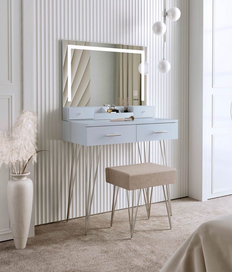 Sophia Grey Dressing Table With Touch Sensor LED Mirror