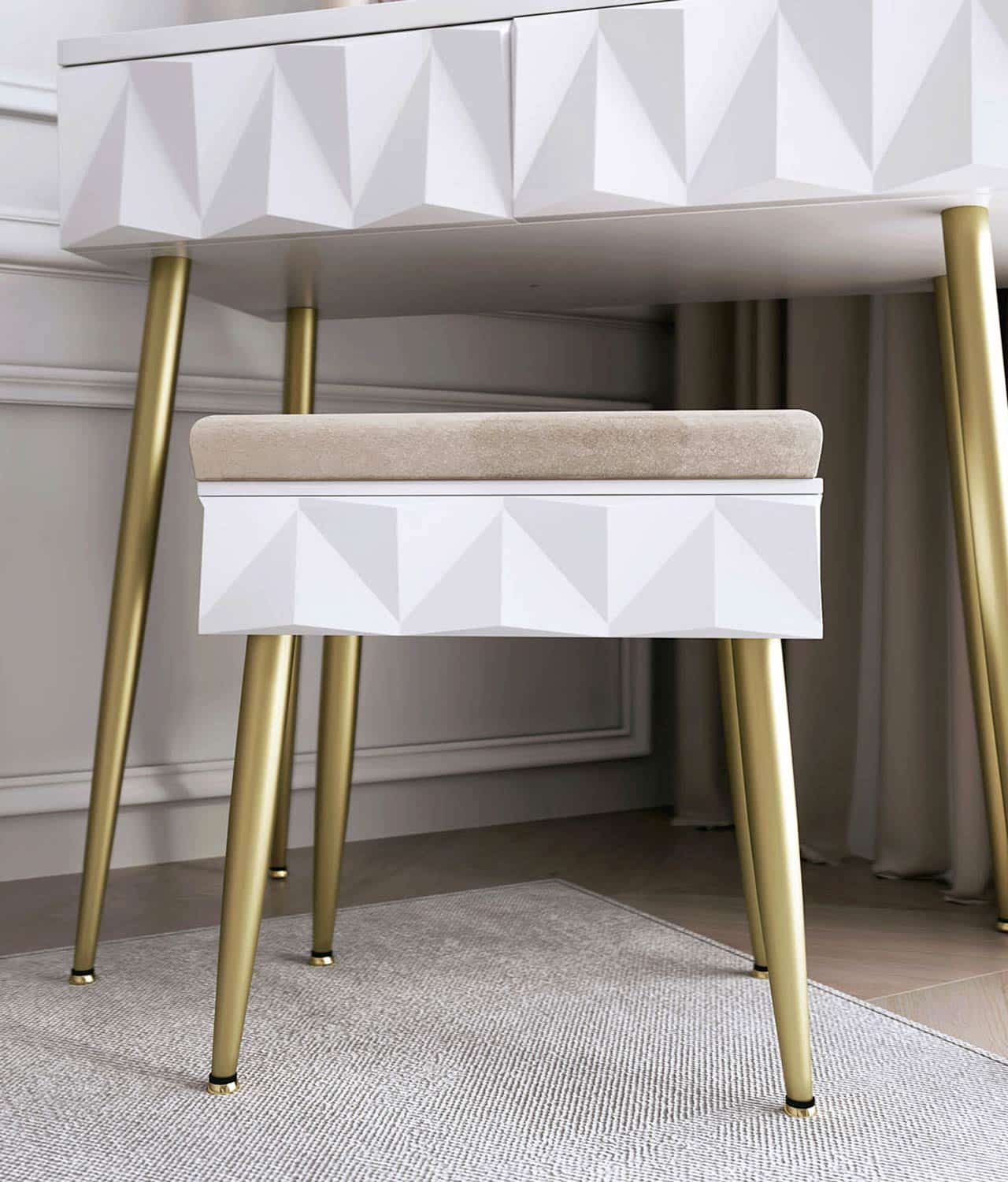 Montana White Dressing Table With Velvet Padded Stool