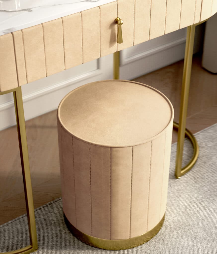Miami Deco Cream Velvet Dressing Table With LED Touch Sensor Mirror
