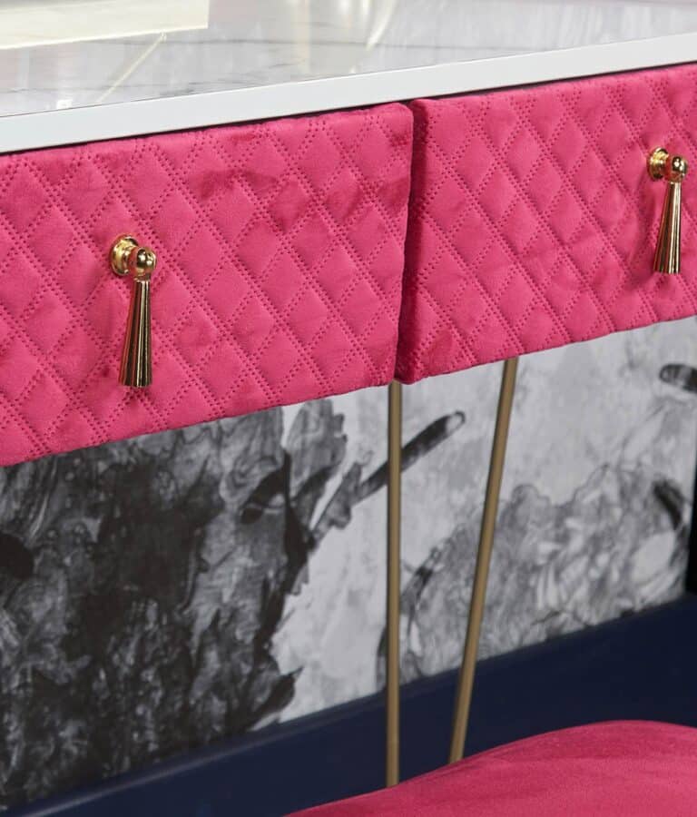 Tokyo Glow Raspberry Velvet Dressing Table With Velvet Stool