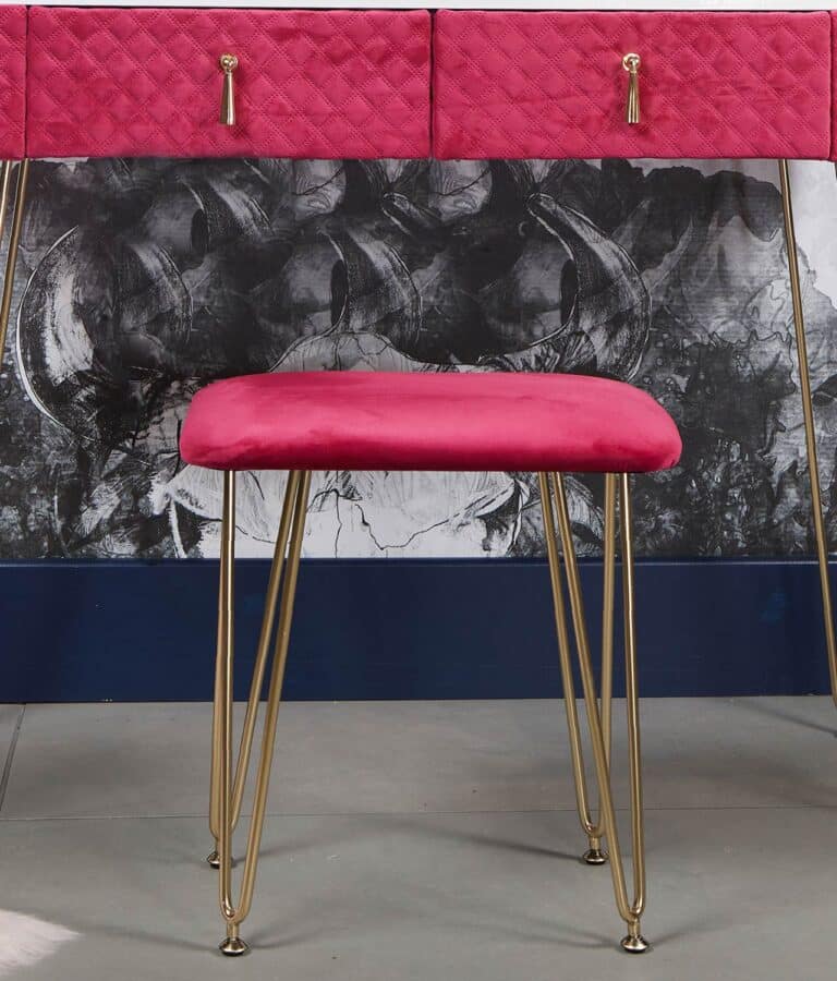Tokyo Glow Raspberry Velvet Dressing Table With Velvet Stool
