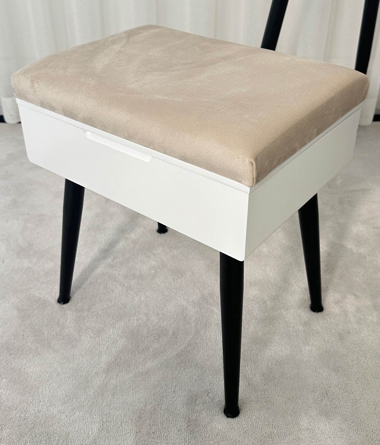 Gabriella Black Padded Velvet Storage Stool