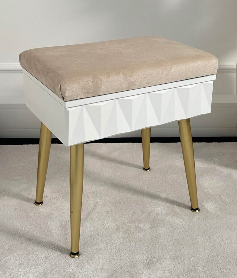 Montana White Padded Velvet Storage Stool