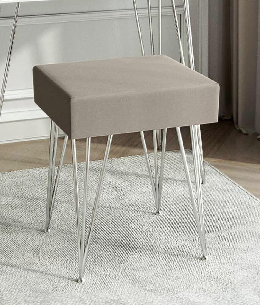 Olivia Silver Velvet Padded Stool