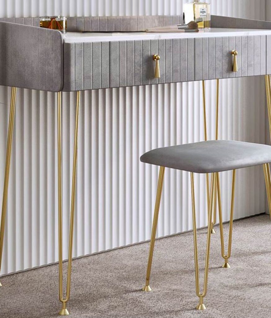 Tokyo Glow Dove Grey Velvet Dressing Table With Velvet Stool
