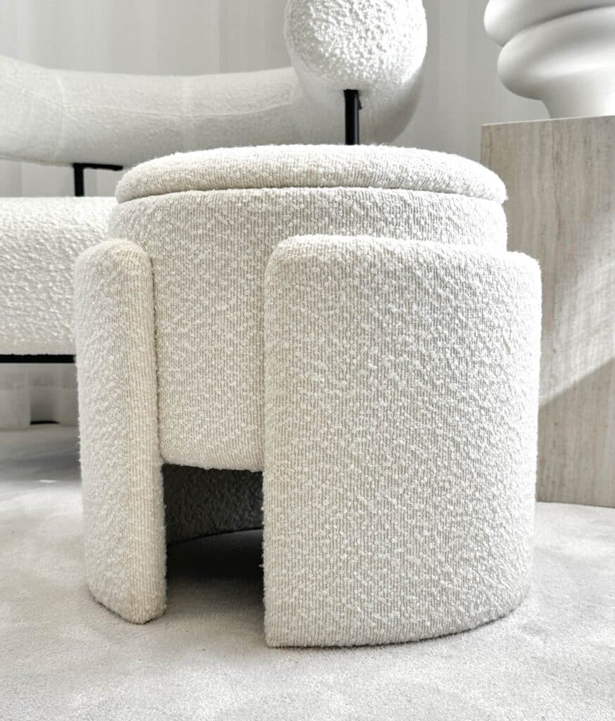 Gabriella White Dressing Table And Mabel Boucle Stool With Touch Sensor ...