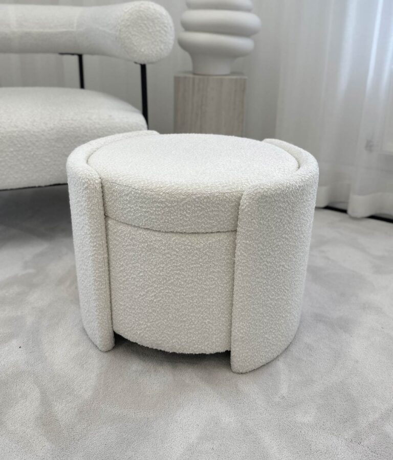Maeva Ivory Bouclé Storage Stool