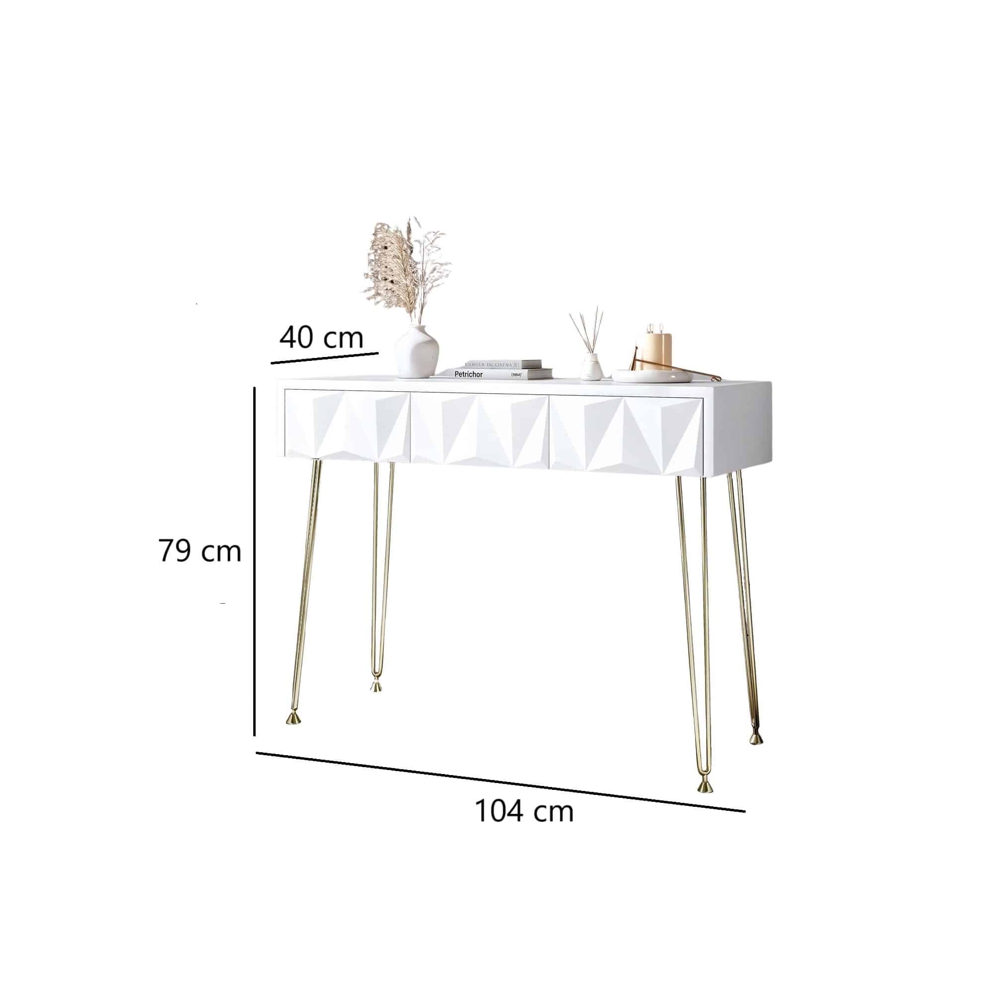 Claudia White Dressing Table With Gold Legs