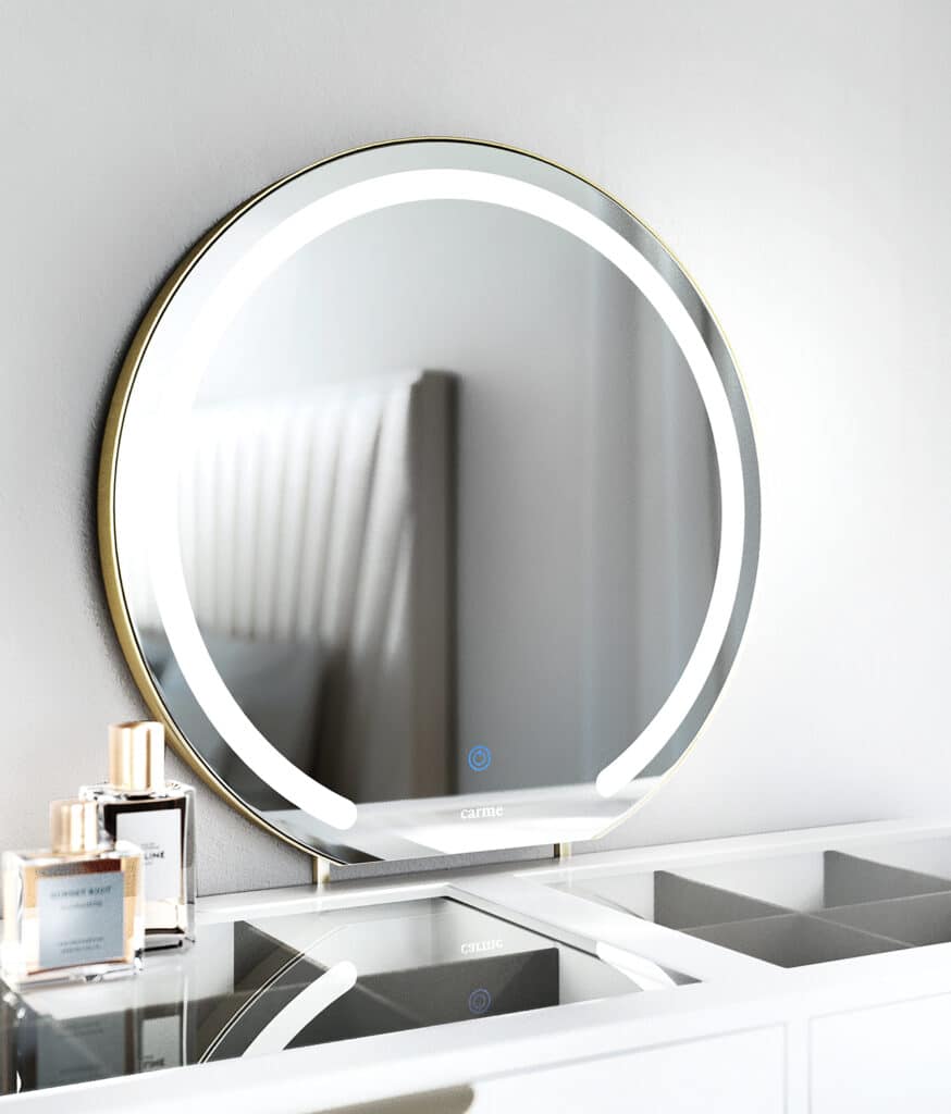 Jess White Dressing Table With Maisie LED Mirror & Maeva Bouclé Storage ...