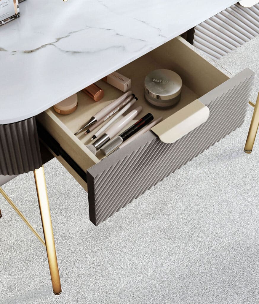 Imogen Mocha Dressing Table With Eden LED Mirror & Lottie Bouclé Stool