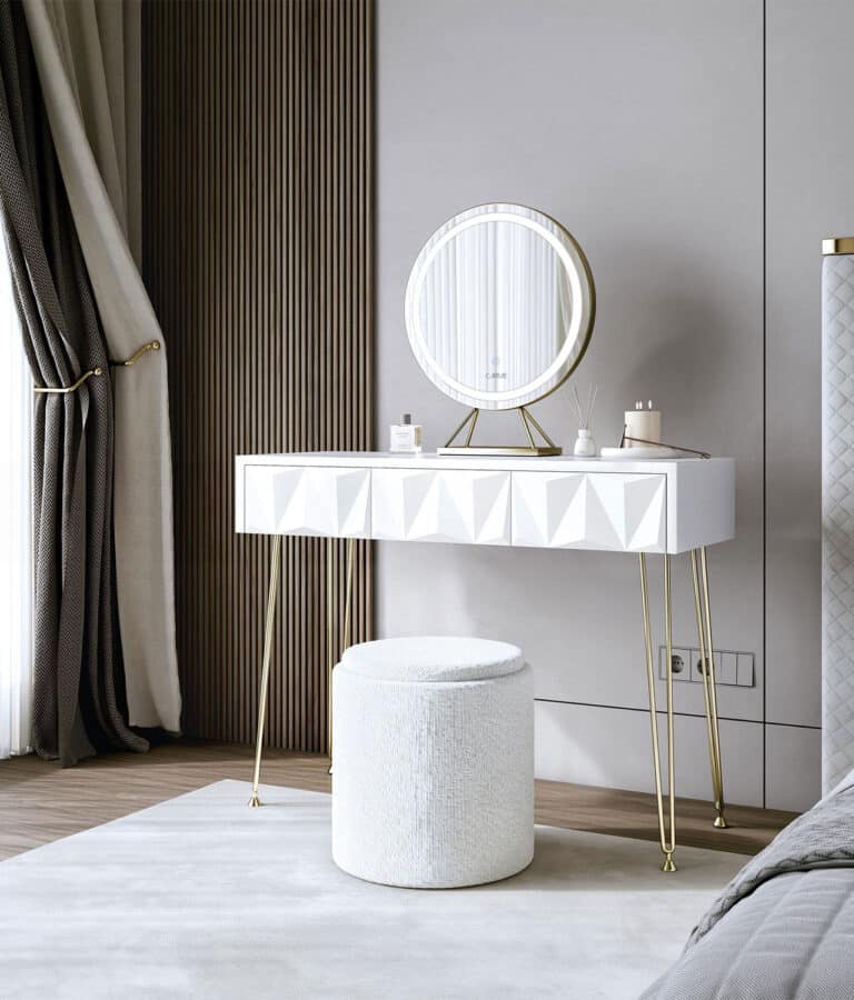 Claudia White Dressing Table With Evie LED Mirror And Hailey Bouclé ...