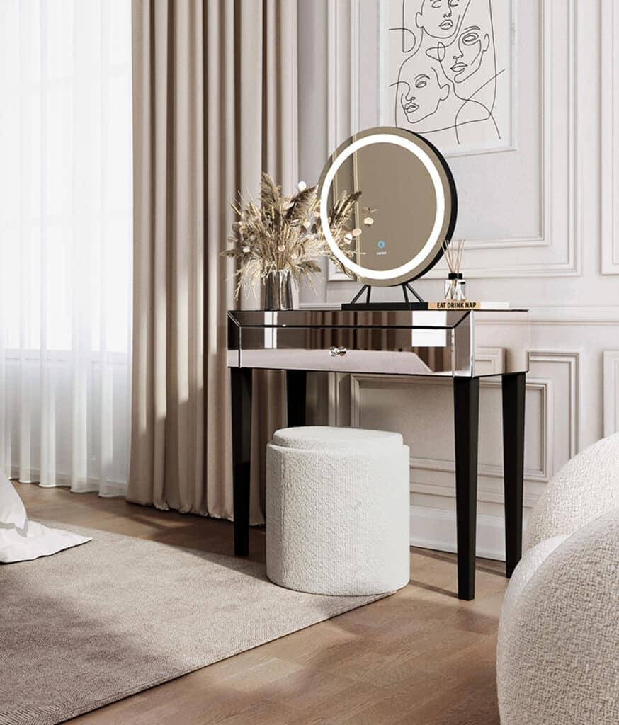 Laguna Silver Dressing Table With Lillia Black LED Mirror & Hailey ...