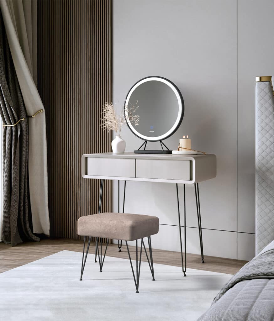 Piper Mocha Dressing Table With Belle LED Mirror & Olivia Stool
